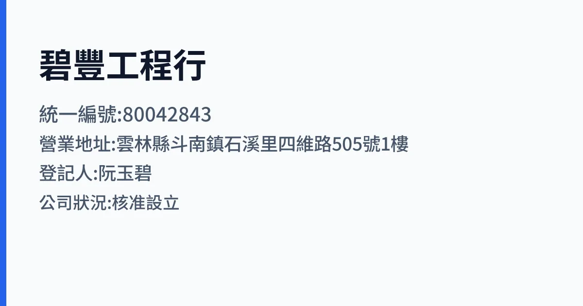 碧豐工程行 - 統編 80042843(雲林縣) 公司登記資料與營業項目詳細圖表