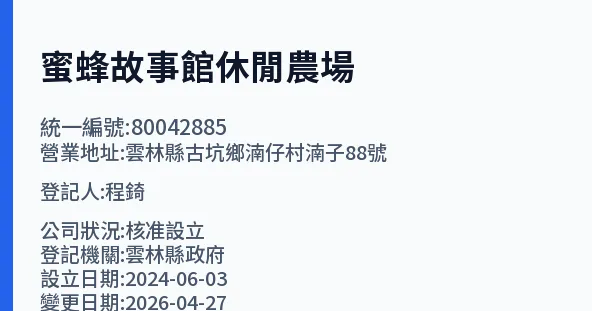 蜜蜂故事館休閒農場的照片-統編 80042885(雲林縣) 公司登記資料與營業項目詳細圖表