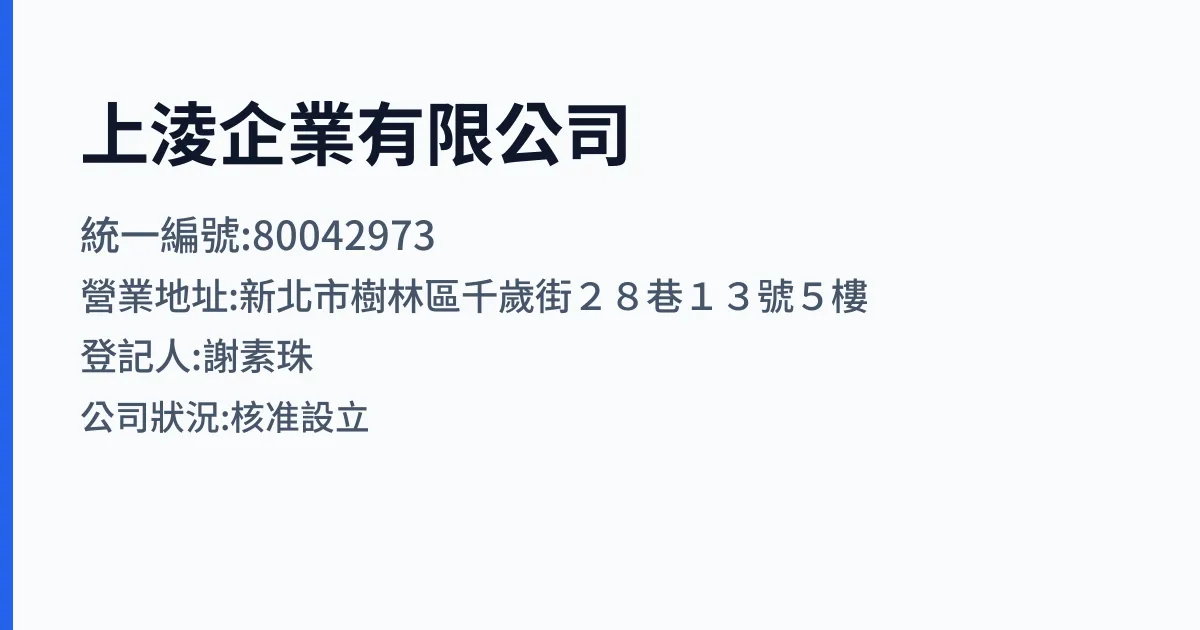 上淩企業有限公司 - 統編 80042973(新北市) 公司登記資料與營業項目詳細圖表