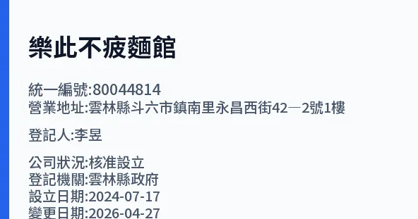樂此不疲麵館的照片-統編 80044814(雲林縣) 公司登記資料與營業項目詳細圖表
