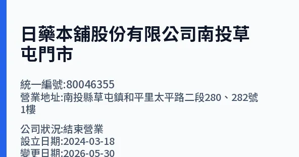 日藥本舖股份有限公司南投草屯門市的照片-統編 80046355(南投縣) 公司登記資料與營業項目詳細圖表
