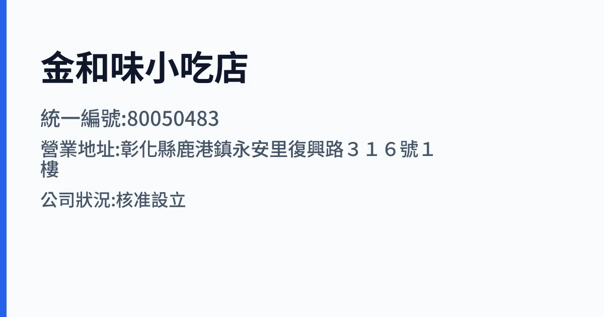 金和味小吃店 - 統編 80050483(彰化縣) 公司登記資料與營業項目詳細圖表
