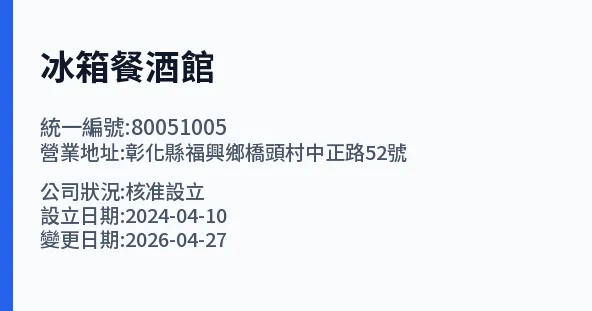 冰箱餐酒館的照片-統編 80051005(彰化縣) 公司登記資料與營業項目詳細圖表