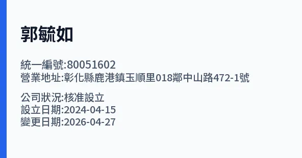 郭毓如的照片-統編 80051602(彰化縣) 公司登記資料與營業項目詳細圖表
