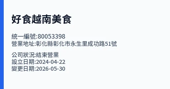 好食越南美食的照片-統編 80053398(彰化縣) 公司登記資料與營業項目詳細圖表