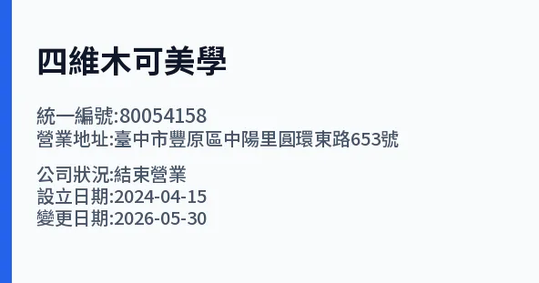 四維木可美學的照片-統編 80054158(臺中市) 公司登記資料與營業項目詳細圖表