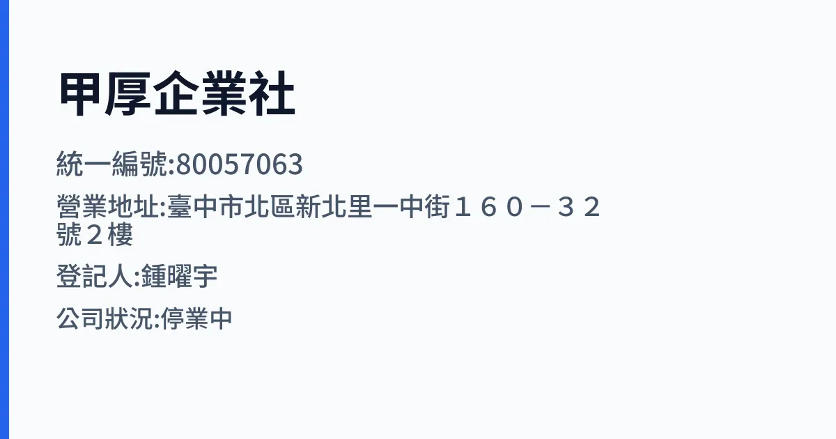 甲厚企業社 - 統編 80057063（臺中市） 公司登記資料與營業項目詳細圖表