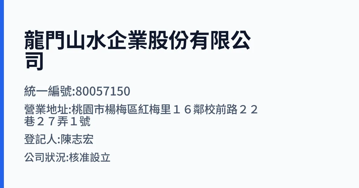 龍門山水企業股份有限公司 - 統編 80057150（桃園市） 公司登記資料與營業項目詳細圖表