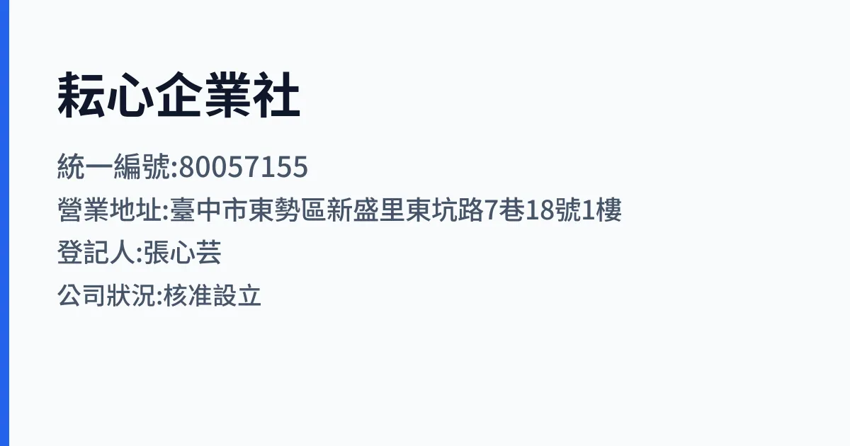耘心企業社 - 統編 80057155(臺中市) 公司登記資料與營業項目詳細圖表