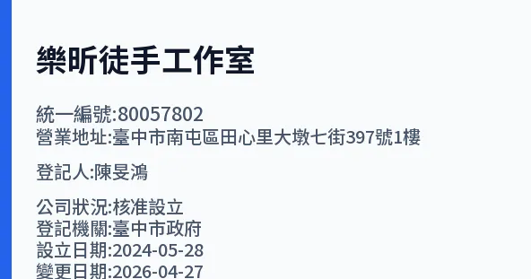 樂昕徒手工作室的照片-統編 80057802(臺中市) 公司登記資料與營業項目詳細圖表
