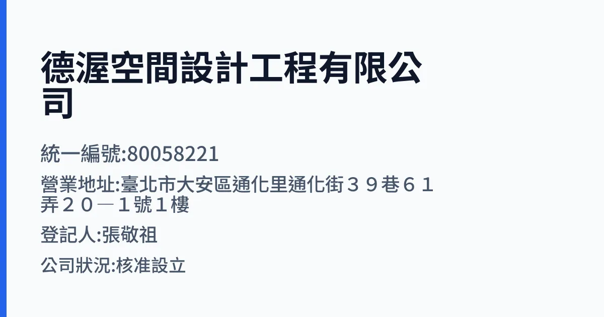 德渥空間設計工程有限公司 - 統編 80058221(臺北市) 公司登記資料與營業項目詳細圖表