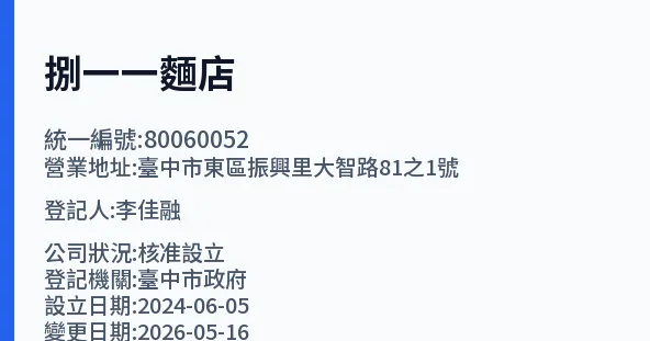 捌一一麵店的照片-統編 80060052(臺中市) 公司登記資料與營業項目詳細圖表