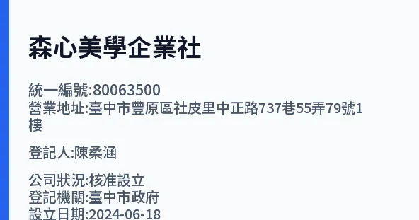森心美學企業社的照片-統編 80063500(臺中市) 公司登記資料與營業項目詳細圖表