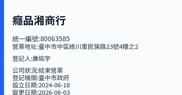 癮品湘商行的照片-統編 80063585(臺中市) 公司登記資料與營業項目詳細圖表