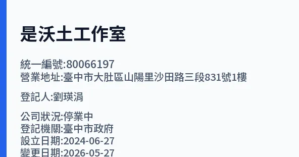 是沃土工作室的照片-統編 80066197(臺中市) 公司登記資料與營業項目詳細圖表