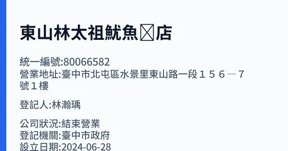 東山林太祖魷魚焿店的照片-統編 80066582(臺中市) 公司登記資料與營業項目詳細圖表