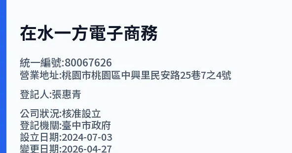 在水一方電子商務的照片-統編 80067626(桃園市) 公司登記資料與營業項目詳細圖表