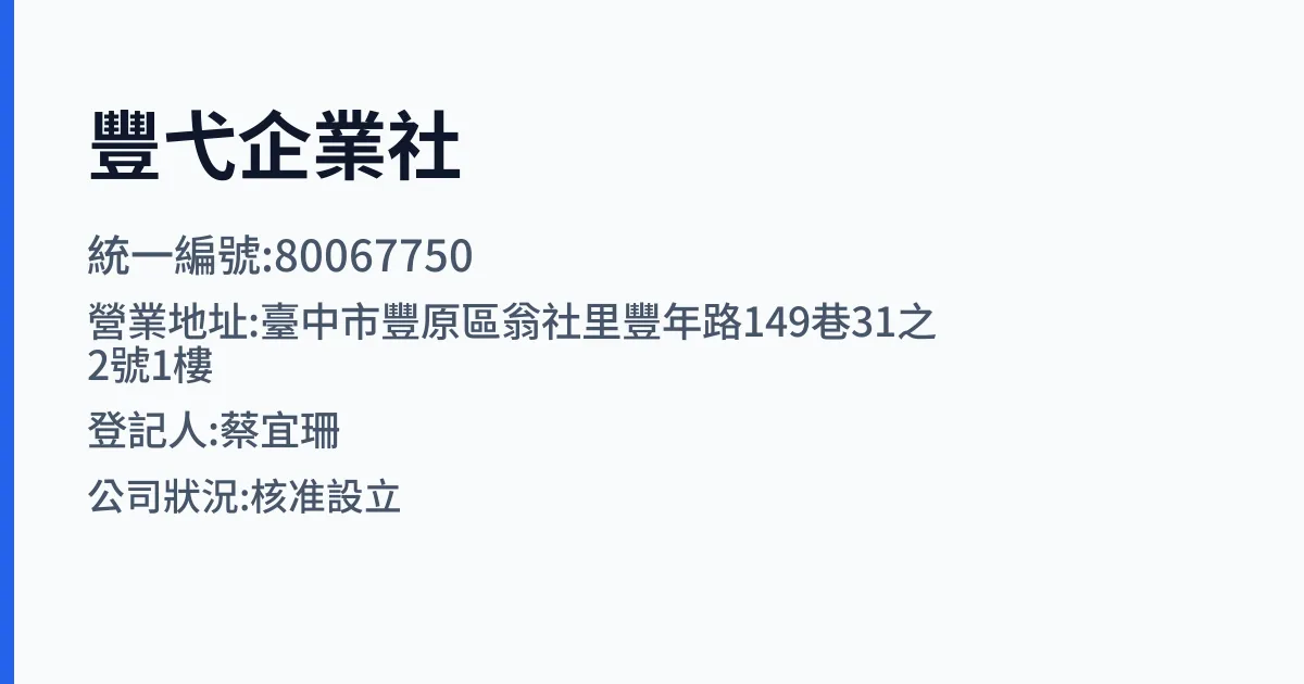 豐弋企業社 - 統編 80067750(臺中市) 公司登記資料與營業項目詳細圖表