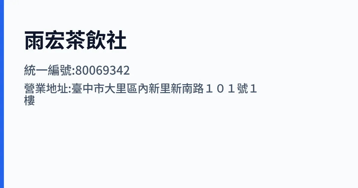 雨宏茶飲社 - 統編 80069342(臺中市) 公司登記資料與營業項目詳細圖表