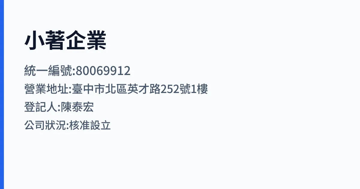小著企業 - 統編 80069912(臺中市) 公司登記資料與營業項目詳細圖表