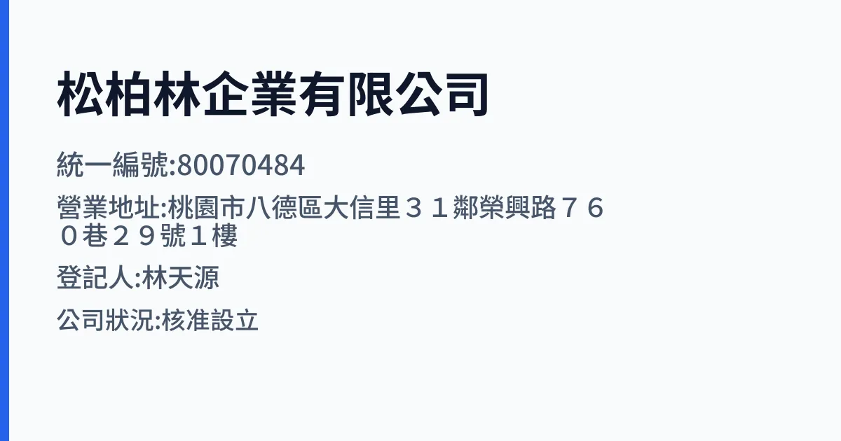 松柏林企業有限公司 - 統編 80070484(桃園市) 公司登記資料與營業項目詳細圖表