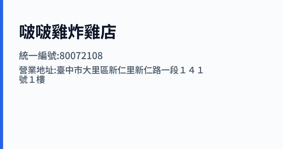 啵啵雞炸雞店 - 統編 80072108(臺中市) 公司登記資料與營業項目詳細圖表