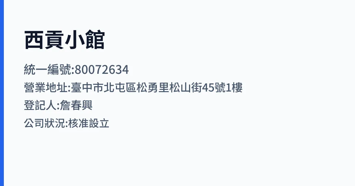 西貢小館 - 統編 80072634(臺中市) 公司登記資料與營業項目詳細圖表