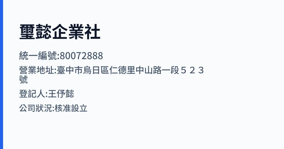 璽懿企業社 - 統編 80072888(臺中市) 公司登記資料與營業項目詳細圖表