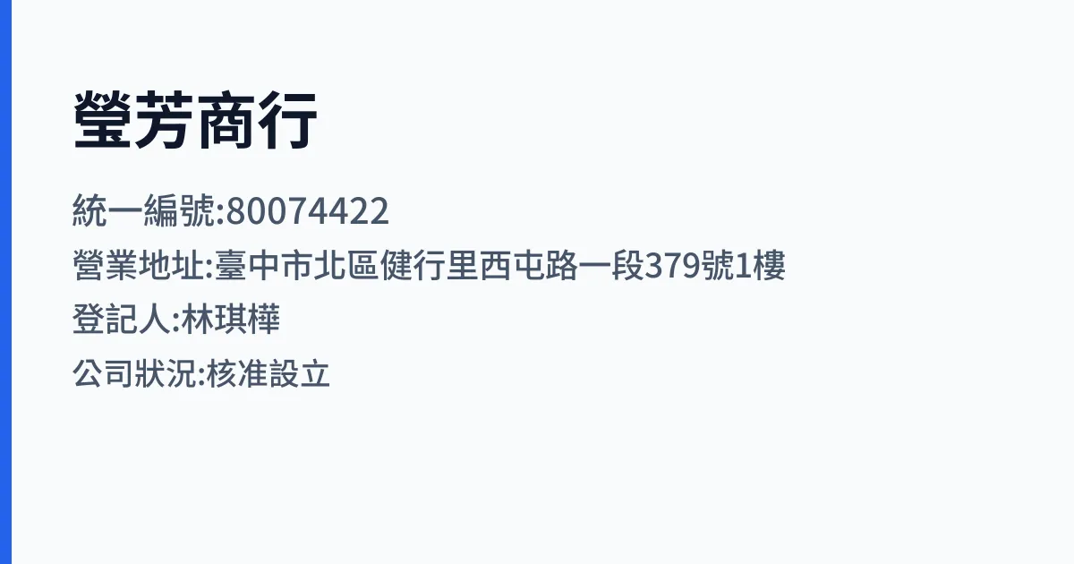 瑩芳商行 - 統編 80074422(臺中市) 公司登記資料與營業項目詳細圖表