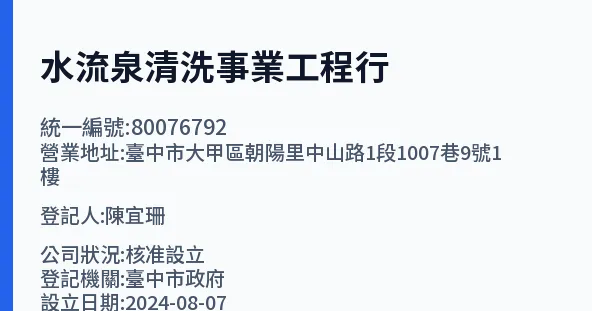 水流泉清洗事業工程行的照片-統編 80076792(臺中市) 公司登記資料與營業項目詳細圖表