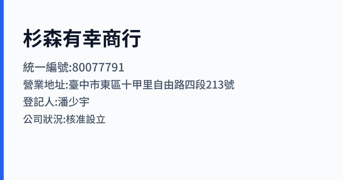 杉森有幸商行 - 統編 80077791(臺中市) 公司登記資料與營業項目詳細圖表