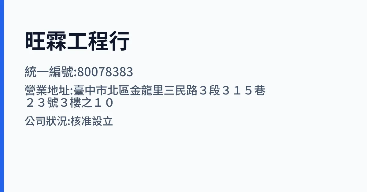 旺霖工程行 - 統編 80078383（臺中市） 公司登記資料與營業項目詳細圖表