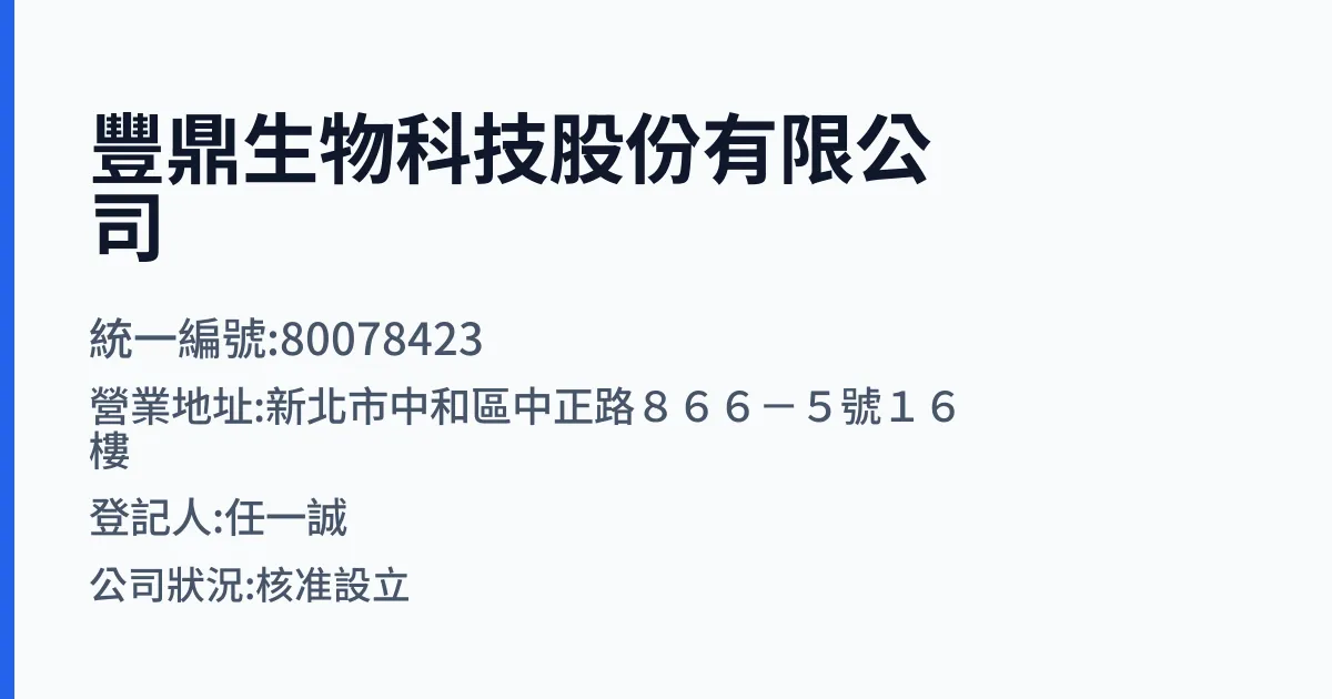 豐鼎生物科技股份有限公司 - 統編 80078423(新北市) 公司登記資料與營業項目詳細圖表