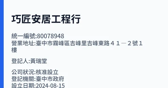 巧匠安居工程行的照片-統編 80078948(臺中市) 公司登記資料與營業項目詳細圖表