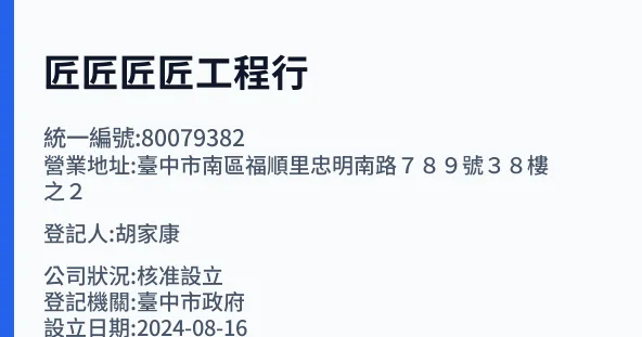 匠匠匠匠工程行的照片-統編 80079382(臺中市) 公司登記資料與營業項目詳細圖表