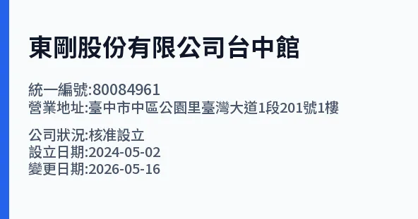 東剛股份有限公司台中館的照片-統編 80084961(臺中市) 公司登記資料與營業項目詳細圖表