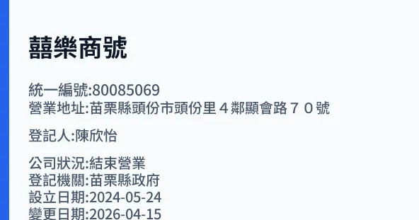 囍樂商號的照片-統編 80085069(苗栗縣) 公司登記資料與營業項目詳細圖表