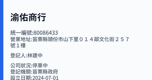 渝佑商行的照片-統編 80086433(苗栗縣) 公司登記資料與營業項目詳細圖表