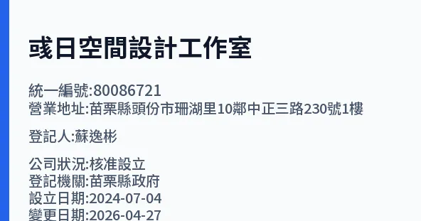 彧日空間設計工作室的照片-統編 80086721(苗栗縣) 公司登記資料與營業項目詳細圖表