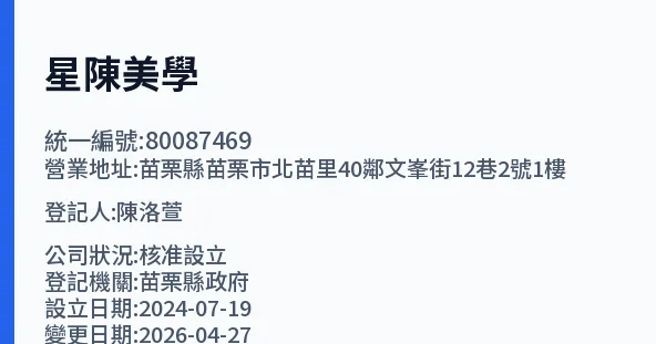 星陳美學的照片-統編 80087469(苗栗縣) 公司登記資料與營業項目詳細圖表