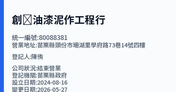 創塧油漆泥作工程行的照片-統編 80088381(苗栗縣) 公司登記資料與營業項目詳細圖表