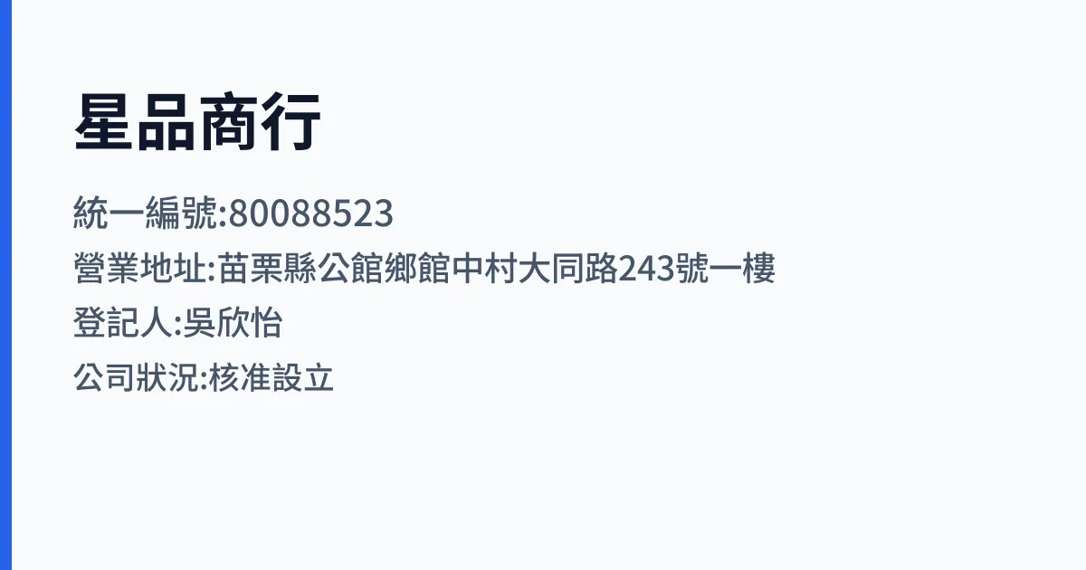 星品商行 - 統編 80088523（苗栗縣） 公司登記資料與營業項目詳細圖表