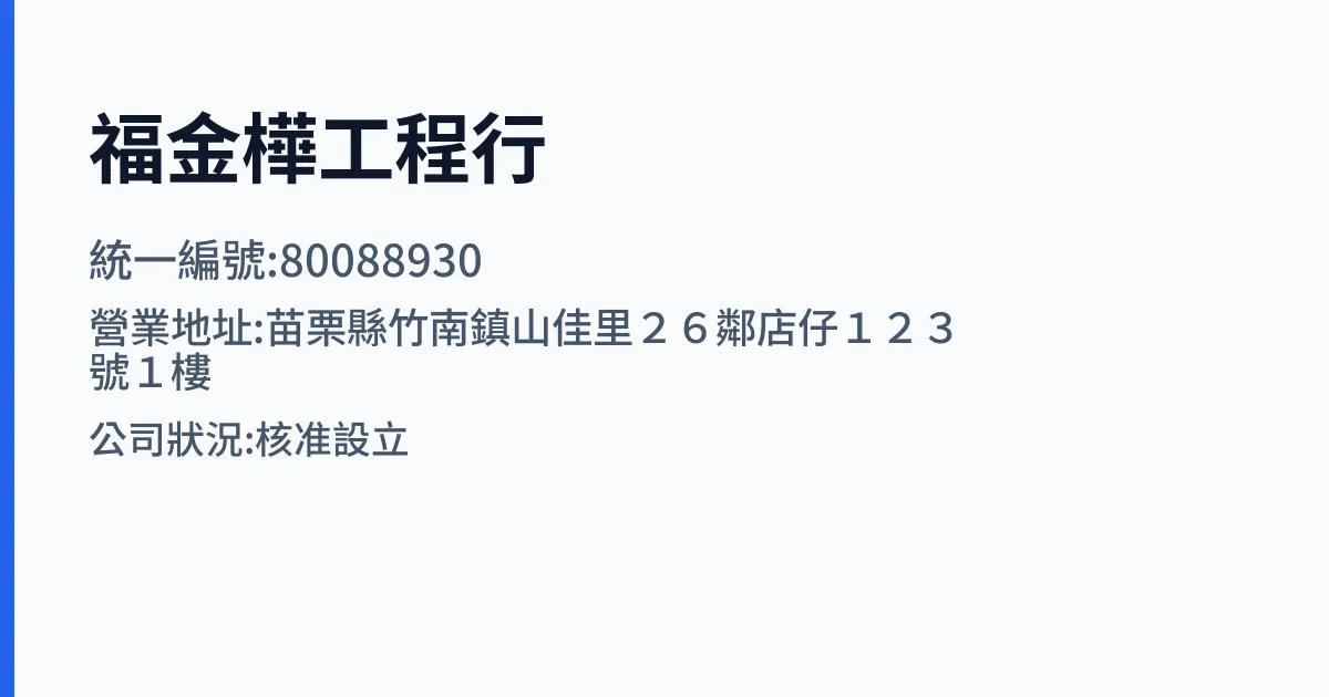 福金樺工程行 - 統編 80088930（苗栗縣） 公司登記資料與營業項目詳細圖表