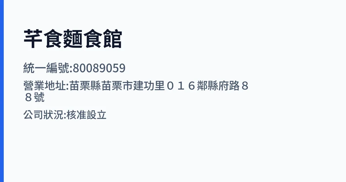 芊食麵食館 - 統編 80089059（苗栗縣） 公司登記資料與營業項目詳細圖表