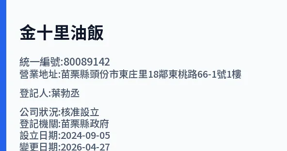 金十里油飯的照片-統編 80089142(苗栗縣) 公司登記資料與營業項目詳細圖表