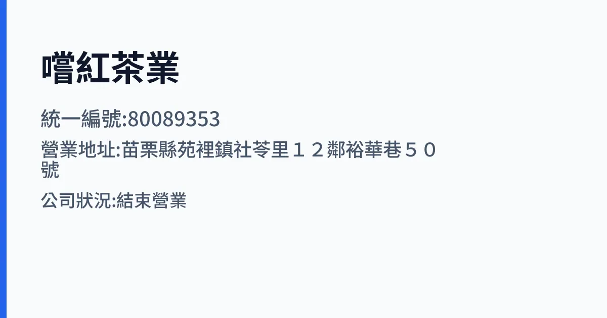 嚐紅茶業 - 統編 80089353(苗栗縣) 公司登記資料與營業項目詳細圖表