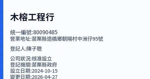 木榕工程行的照片-統編 80090485(苗栗縣) 公司登記資料與營業項目詳細圖表