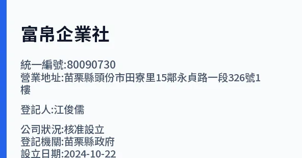 富帛企業社的照片-統編 80090730(苗栗縣) 公司登記資料與營業項目詳細圖表