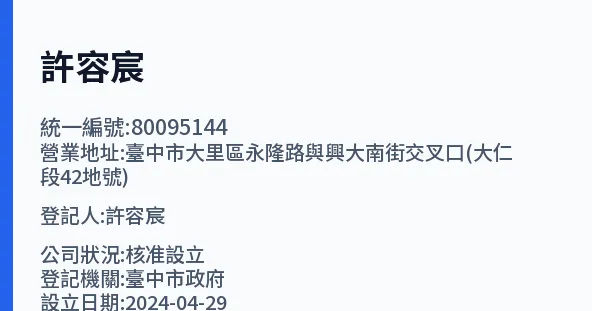 許容宸的照片-統編 80095144(臺中市) 公司登記資料與營業項目詳細圖表