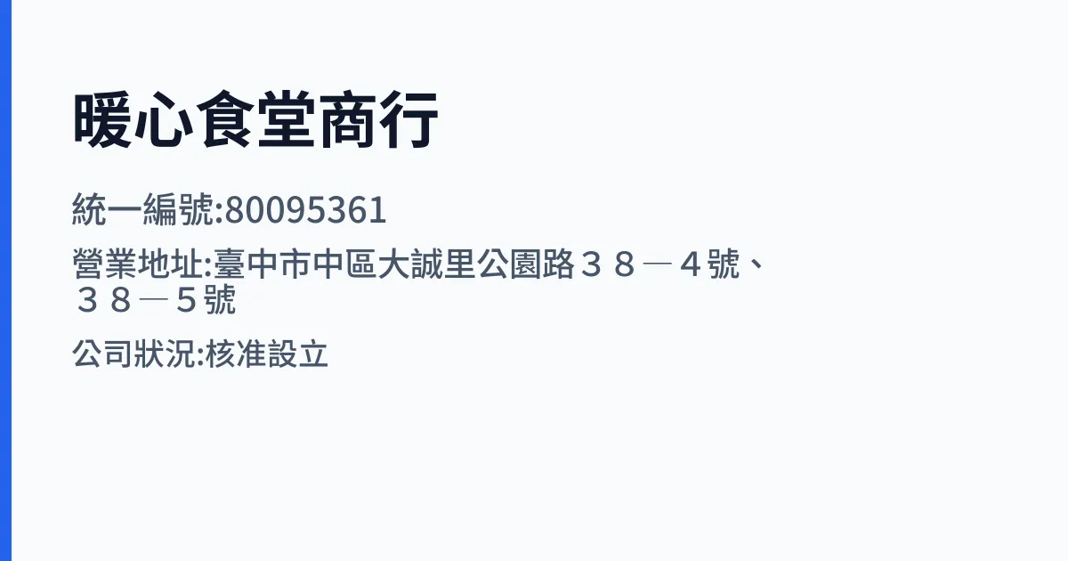 暖心食堂商行 - 統編 80095361(臺中市) 公司登記資料與營業項目詳細圖表
